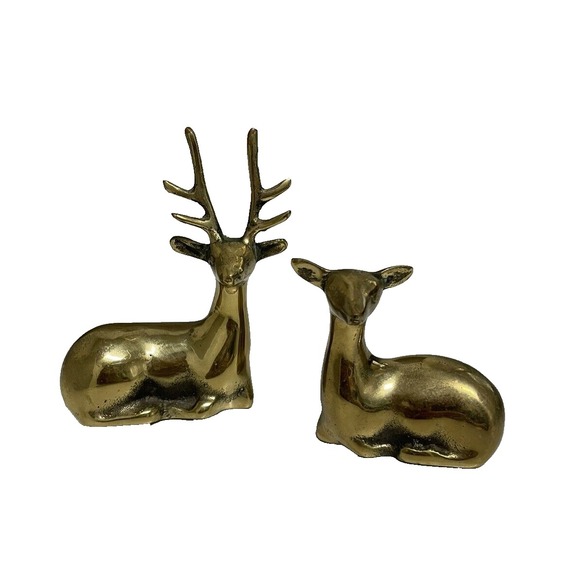 Art | Vintage Solid Brass Smooth Seated Deer Buck Figurine 375 Tall ...
